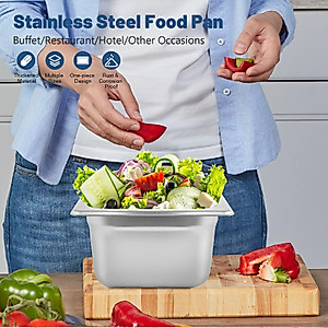 Restlrious Hotel Pan 1/6 Size Stainless Steel Steam Table Pan w/Notched Lid, 4" Deep Chafer Food Pan, 6 Pack Stackable Anti-Jam Steam Pan for Hotel, Restaurant Supplies, Party, Buffet & Event Catering