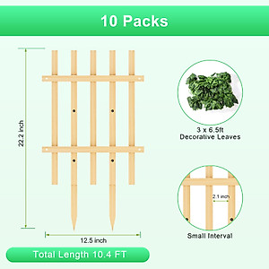 Decorative Garden Fence Bamboo 10 Pack 10.4 ft (L) x 22.2 in (H) Garden Fence Animal Barrier Fence Border for Small Dog Rabbit Flower Bed Fencing for Yard Patio Landscape Outdoor, Yellow
