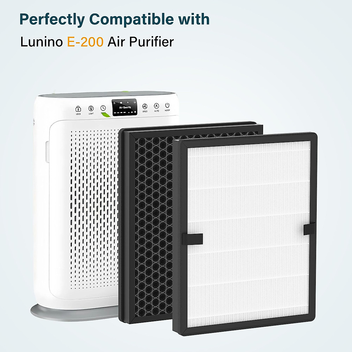 2 Packs E-200 H13 True HEPA Replacement Filter Compatible with LUNINO E-200 Air Cleaner Purifier for Home Large Room up to 1740sq.ft with Extra 4 pcs Aroma Pads