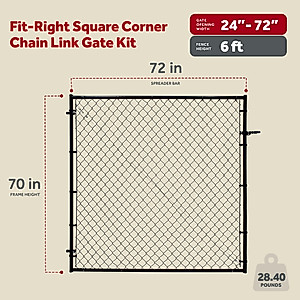Adjust-A-Gate Adjustable Chain Link Square Corner Complete Gate Kit, Fit-Right, Black, 6'H