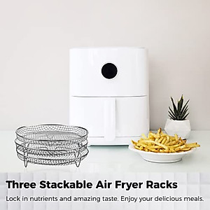 Homaisson Air Fryer Racks, Three Stackable 7.8 inch Air Fryer Racks for 4.2QT - 5.8QT Air fryers, Stainless Steel Dehydrator Air Flow Racks for Ninja, Gowise, Phillips Air Fryers, Ovens, Press Cookers (Round)