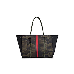 Haute Shore - Greyson Brat2 Neoprene Tote Bag w/Zipper Wristlet Inside (Greyson, Camo Gren w/Black & Red Stripe)