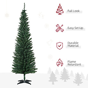 HOMCOM 6' Artificial Pencil Christmas Tree, Slim Xmas Tree with 390 Realistic Branch Tips and Plastic Stand, Green