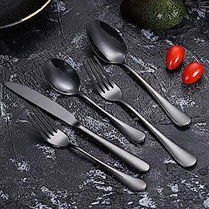 Black 40-Piece Silverware Set, Flatware Set with Organizer Mirror Polished, Dishwasher Safe Service for 8, Include Knife Fork/Spoon with 5-Compartment Non Slip Drawer Organizer Box Tray(Black)