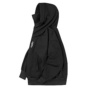 Niepce Inc Streetwear Men's Oversized Hoodie with Neck Gaiter (Black, Large)