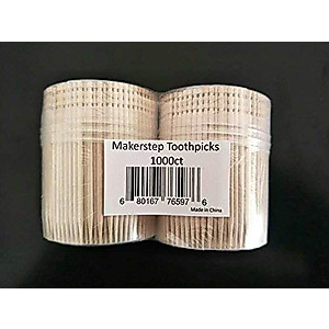 Makerstep 1000 Wooden Toothpicks Ornate Handle in Toothpicks Holder Container 2 Packs of 500, Good for Party, Cleaning Teeth, Appetizer.