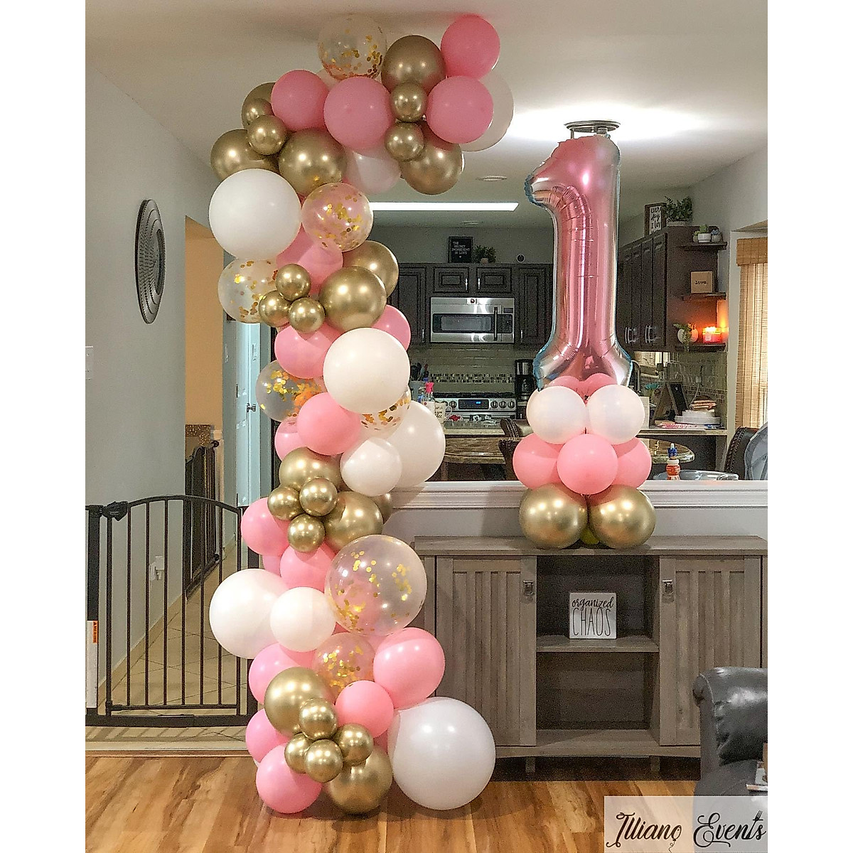 Pink and Gold Balloons Garland Kit, 124pcs Pink White Gold Confetti Metallic Latex Balloons Arch for Girls Baby Shower, Birthday, Wedding Decorations
