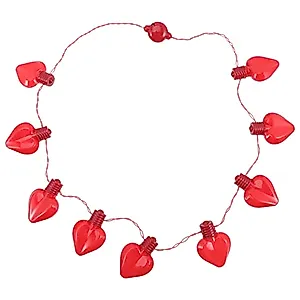 Amosfun LED String Light Bulbs Heart Necklace Glow Bulb Props Holiday LED Light Bulbs Necklace Valentine's Day Heart Shaped Accessories Party Favors Heart Shaped Necklace Light LED Decor