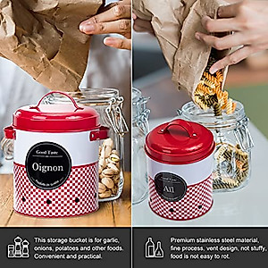 Alipis Potato Onion Storage Box, Set of 3 Kitchen Storage Canisters Jars Pots Containers Pantry Organizer Tin Vegetable Fresh Keeper with Aerating Tin Storage Holes