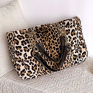 Aisa Choice Women's Faux Fur Tote Purse Furry Leopard Large Capacity Shoulder Bag Satchel Handbag …