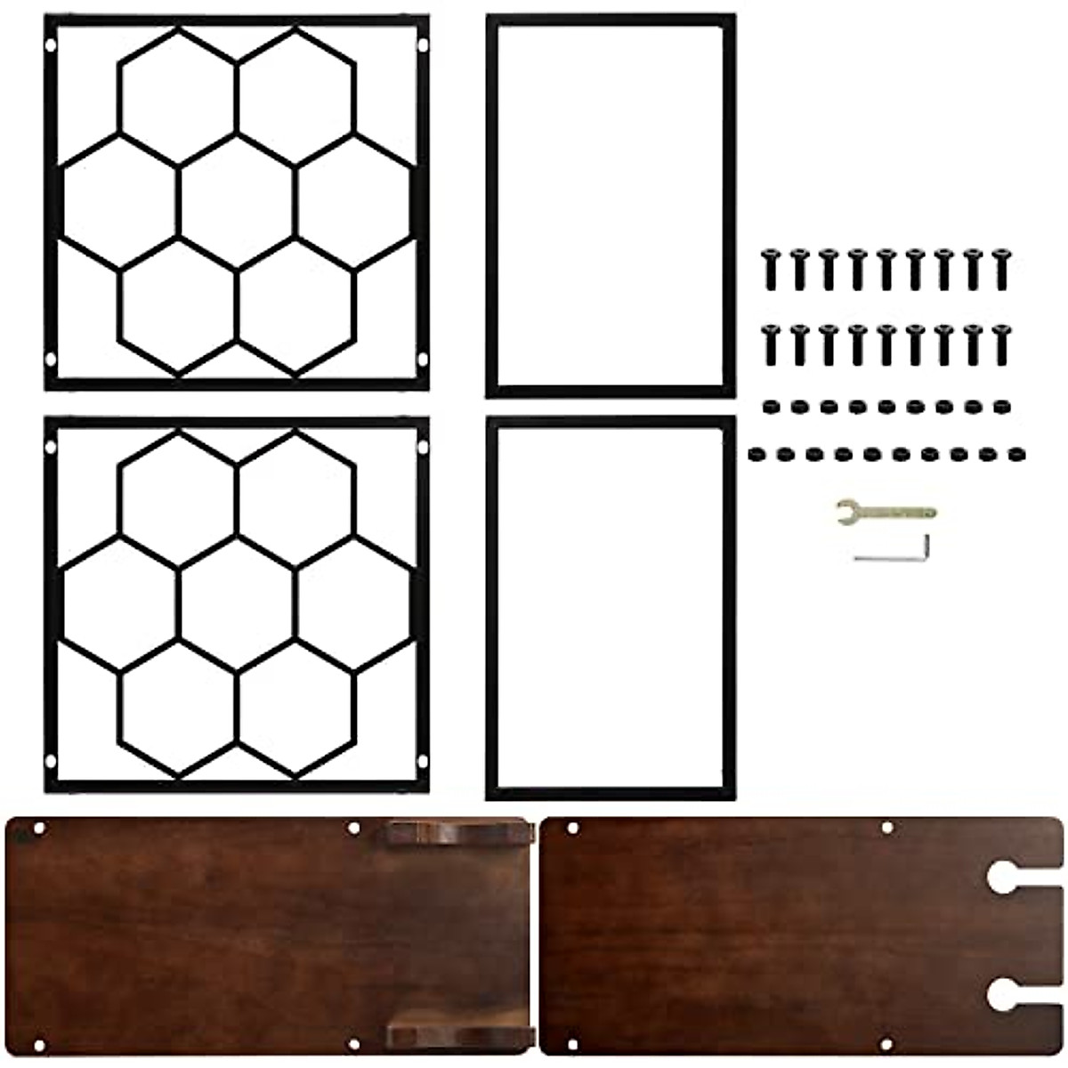 Elsjoy Countertop Wine Rack with Glass Holder, Wood Metal Wine Bottle Rack Free Standing Tabletop Wine Bottle Holder, Wooden Wine Storage Rack for Home, Kitchen, Bar (Hold 7 Bottles and 2 Glasses)