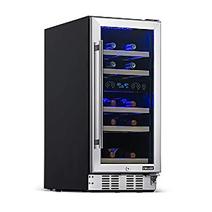 Newair 15" Wine Cooler Refrigerator | 29 Bottle Capacity | Fridge Built-in Or Free Standing | Dual Zone Wine Fridge With Removable Beech Wood Shelves In Stainless Steel NWC029SS01
