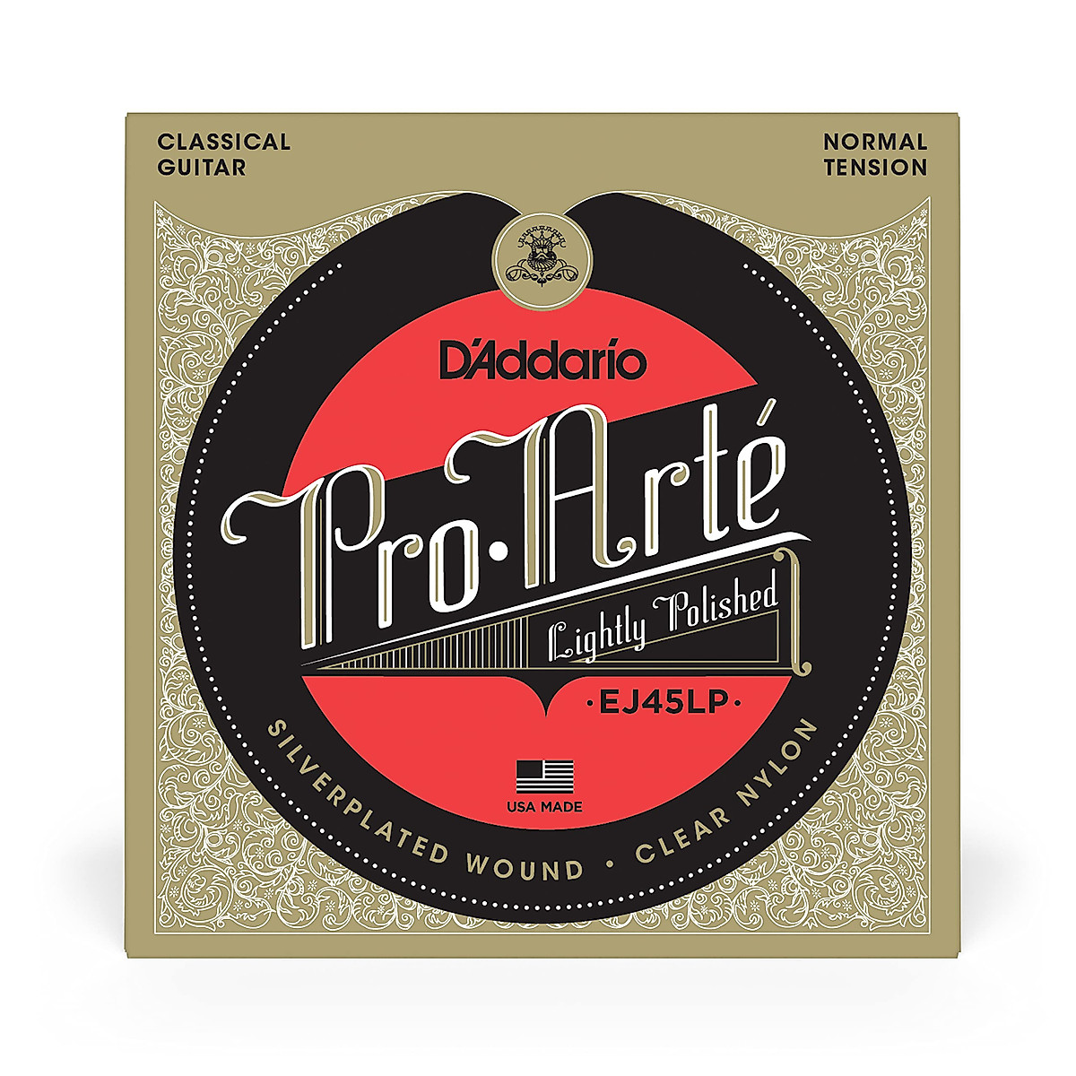 D'Addario Guitar Strings - Pro-Arte Classical Guitar Strings - EJ45LP - Nylon Guitar Strings - Silver Plated Wrap, Composite Core, Clear Nylon Trebles - Lightly Polished, Normal Tension