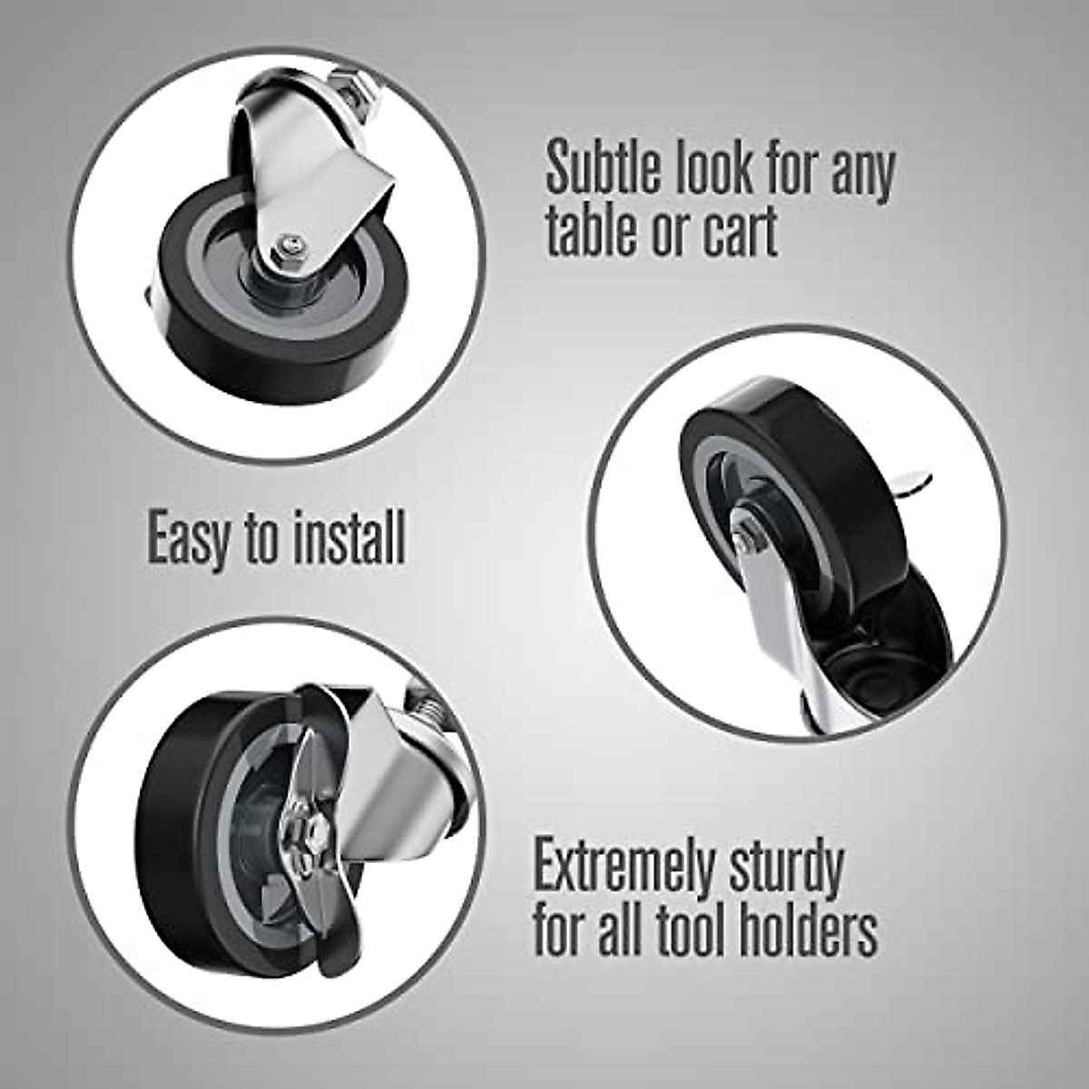 Houseables Caster Wheels, Casters, Set of 4, 3 Inch, (Screw Diameter 3/8"-16, Length 1.5"), Rubber, Heavy Duty, Threaded Stem Mount Industrial Castors, Locking Metal Swivel Wheel, for Furniture, Cart