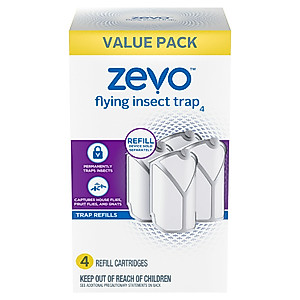 Zevo Flying Insect Trap for Indoors: Light Trap Captures Fruit Flies, Gnats and Houseflies (4 Refill Cartridges)