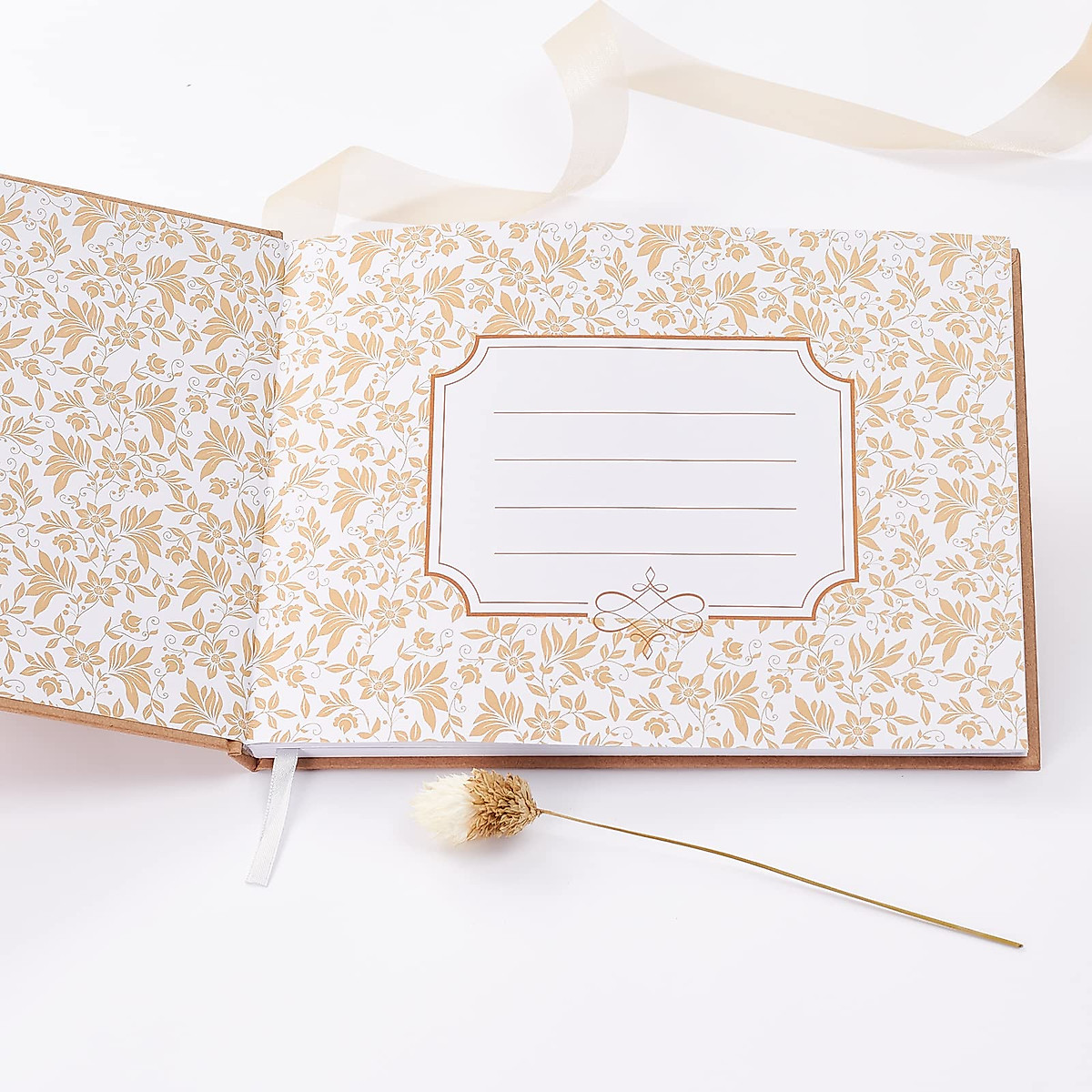 TRULIVA Rustic Wedding Guest Book, Sign in Guestbook for Wedding Reception, Kraft Paper Hard Cover, 7" x 9" (Unlined Guestbook)