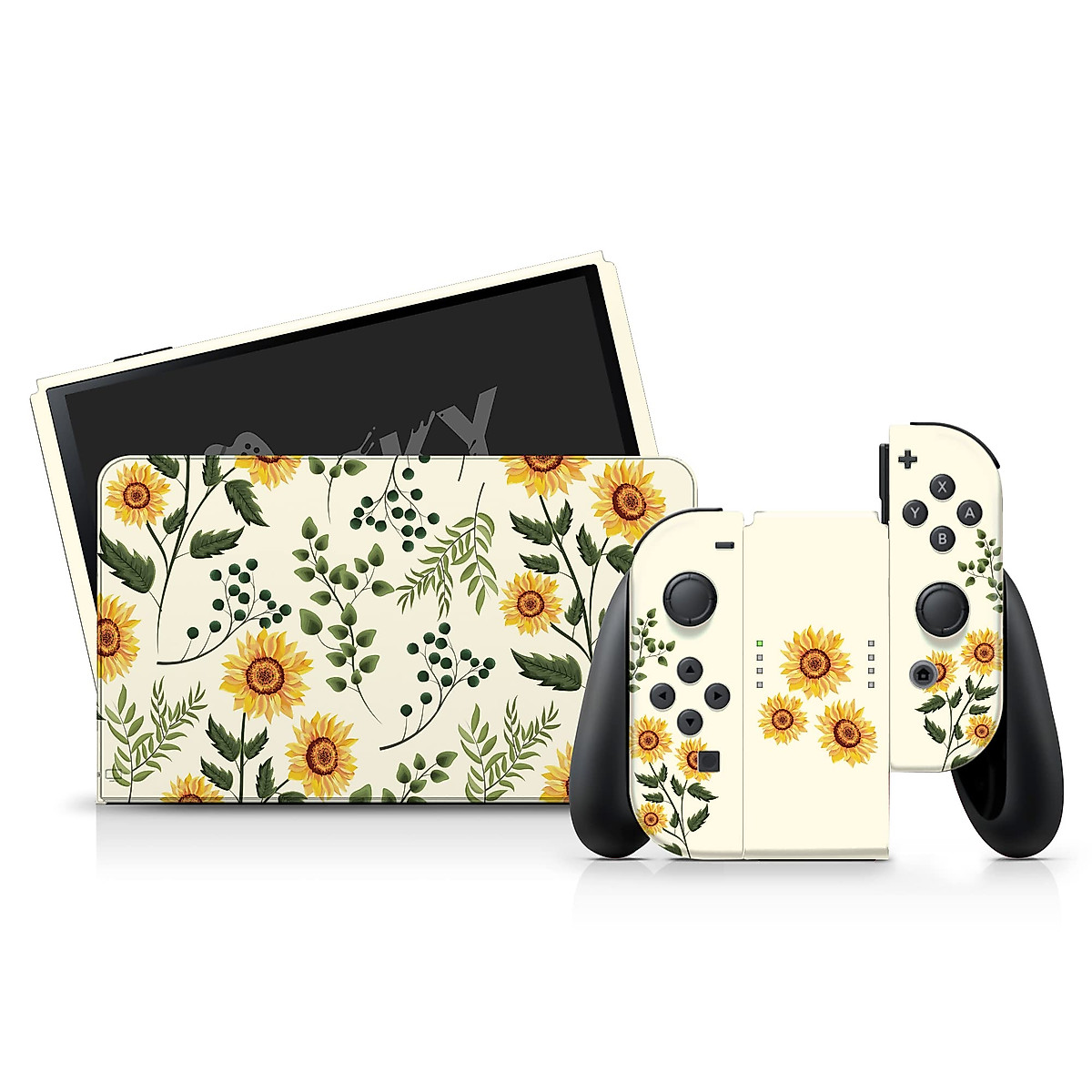 Tacky Design Sunflowers Skin Compatible with Nintendo Switch OLED Skin Wrap Cover, Off-White Skin for Nintendo Switch OLED Stickers, Premium Vinyl 3M Full Wrap Decal