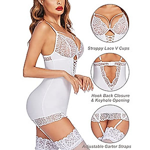 Avidlove Women Sexy Lingerie with Garter Belt Lace Babydoll Full Slips Chemise Sleepwear White XXX-Large