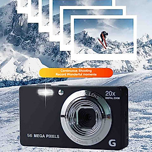 Autofocus Digital Camera, Camera 2.7inch Point and Shoot Continuous Shooting Black Flash 56MP 4K 20X for Travel for Kids (Black)