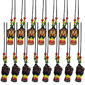 ZUYYON 15Pcs Instrument Necklaces Wooden Classic Djembe Drum Mini Pendant African Drum Bongos Percussion Jewelry Necklace Drums for Kids Adults Party Supply School Gift