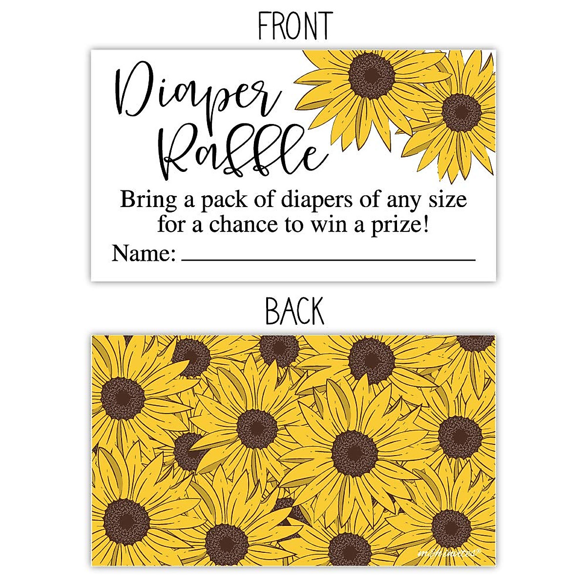 50 Sunflower Diaper Raffle Tickets - Baby Shower Game - Invitation Inserts