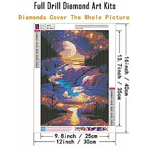 CHWGLFGG 5D Diamond Painting Kits for Adults Beginners, Moonlight Waterfall Diamond Art Kits, DIY Full Round Drill Night Moon Landscape Paint with Diamonds Gem Art, Home Wall Decor 12 x 16 Inch