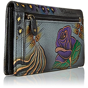 Anna by Anuschka Womens Handpainted Leather Ladies Wallet Snap Button Closure, Rose Safari Grey,One Size