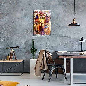 Wall HDQ Egyptian Wall Art Pharaoh Mask Canvas Print Painting Ancient Egypt Art Wall Decor King TUT Prints Home Decor Pop Art Office Decor Egyptian Gift Framed Ready to Hang (44" H x 28" W)