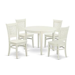 East West Furniture BOVA5-LWH-W 5 Piece Dining Room Furniture Set Includes a Round Kitchen Table and 4 Dining Chairs, 42x42 Inch, Linen White