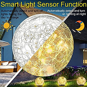 Garden Solar Ball Lights Outdoor Waterproof, 60 LED Cracked Glass Globe Solar Power Ground Lights for Path Yard Patio Lawn, Outdoor Decoration Landscape Warm White(2 Pack 5.9'')