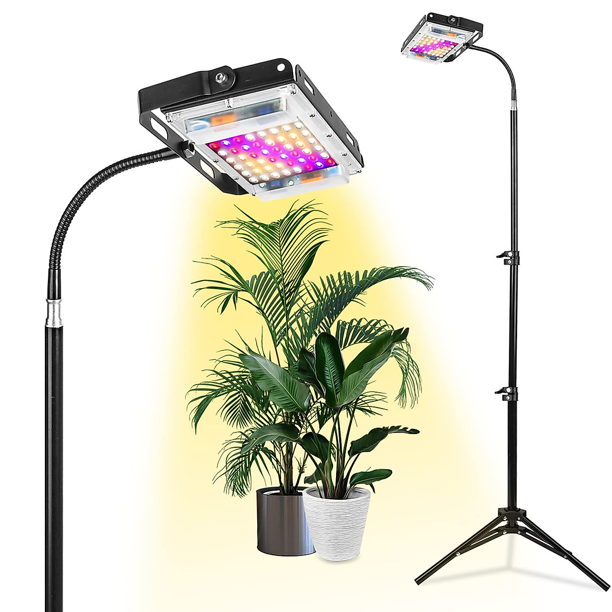 LORDEM Plant Grow Light with Stand, 150W Full Spectrum Plant Lamp for Seedlings Indoor Plants, LED Standing Floor Grow Lamp with On/Off Switch, Adjustable Tripod Stand 18-47 Inches