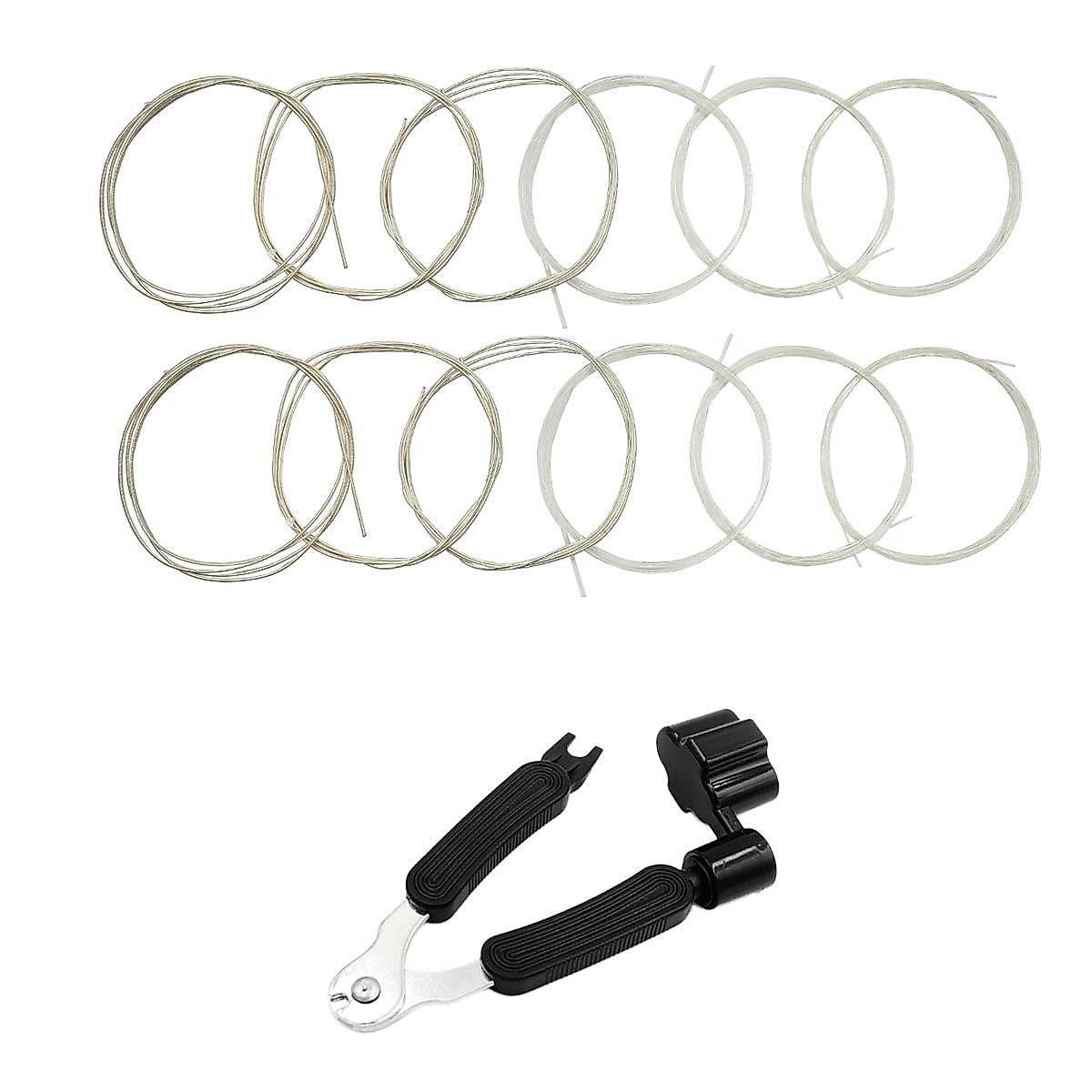 Clear Nylon Classical Guitar Strings 2 full sets with 1pc 3 in 1 Guitar Restringing Tool Including Guitar String Winder Guitar String Cutter Guitar Pin Puller