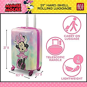 FUL Disney Minnie Mouse 21 Inch Kids Rolling Luggage, Hardshell Carry On Suitcase with Wheels, Pink
