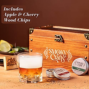 Smoky Crafts Cocktail Smoker Kit - Whiskey Smoker Kit with Smoking Gun, Cocktail Smoker Box and Wood Chips (Apple & Cherry) - Old Fashioned Smoker Kit - Bourbon Smoker Kit