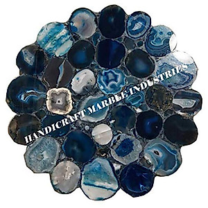 Blue Agate Stone Round Wavy Edge 15" x 15" Inch Side Table Top, Blue Lace Agate Stone Corner Table Top, Flower Agate Healing Properties, How To Pronounce Agate, Piece Of Conversation, Family HeirLoom