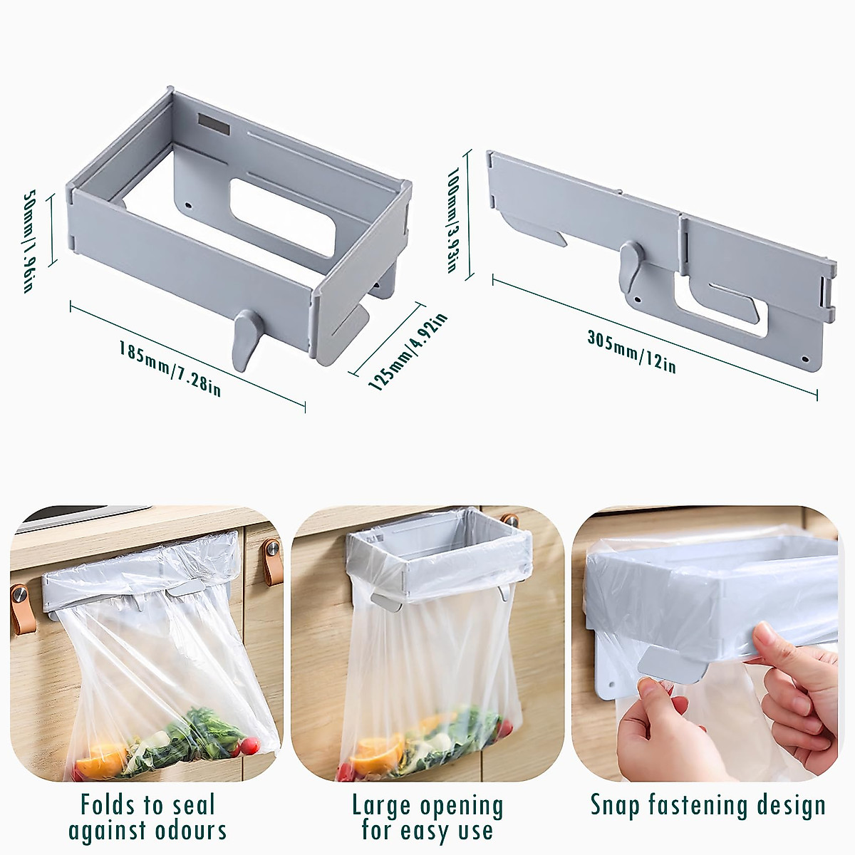 OneNine Wall-Mounted Foldable Trash Bag Holder, 2 PCS Wall Mounted Multifunctional Garbage Bag Holder, Portable Cabinet Rubbish Holder for Kitchen Bathroom Counter Toilet (White)