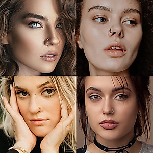 Sanfenly Nose Rings Hoops 20G Rose Gold Black Silver 8mm Stainless Steel Nose Rings for Women Men Nose Hoop Piercing Jewelry