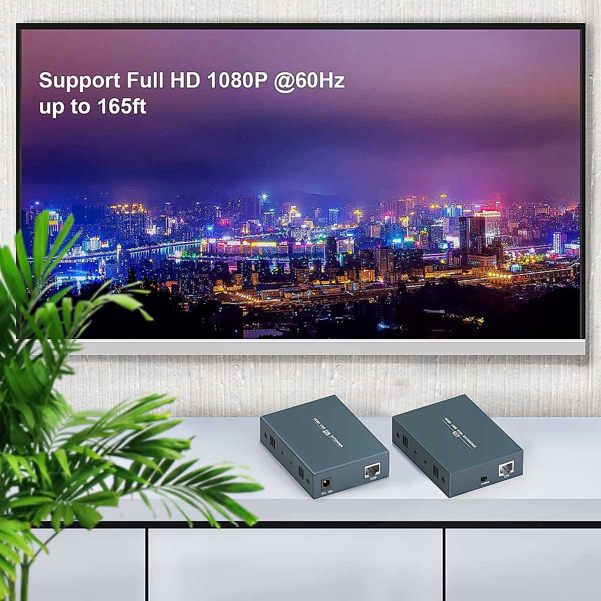 HDMI KVM Extender, 1080P@60Hz Ultra HD Resolution, Over Cat5e/6/7 Ethernet Cable, Up to 165ft/50m with Loop Out & POC Function - Support Keyboard and Mouse