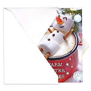 Cocoa Snowman Holiday Card Pack/Set of 25 Winter Wishes Cards/Hot Chocolate Marshmallows Design With Verse Inside/Christmas Cards With Envelopes