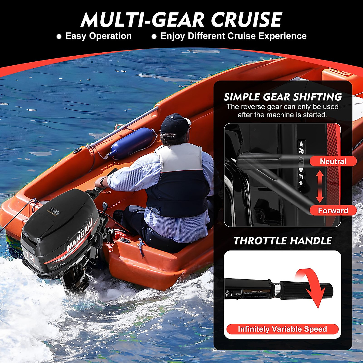 2 Stroke Outboard Motor Heavy Duty 12HP Boat Marine Engine with Water Cooling System Single Cylinder Engine, Inflatable Fishing Boat Engine 169cc 4500-5500r/min (2 Stroke 12 HP)