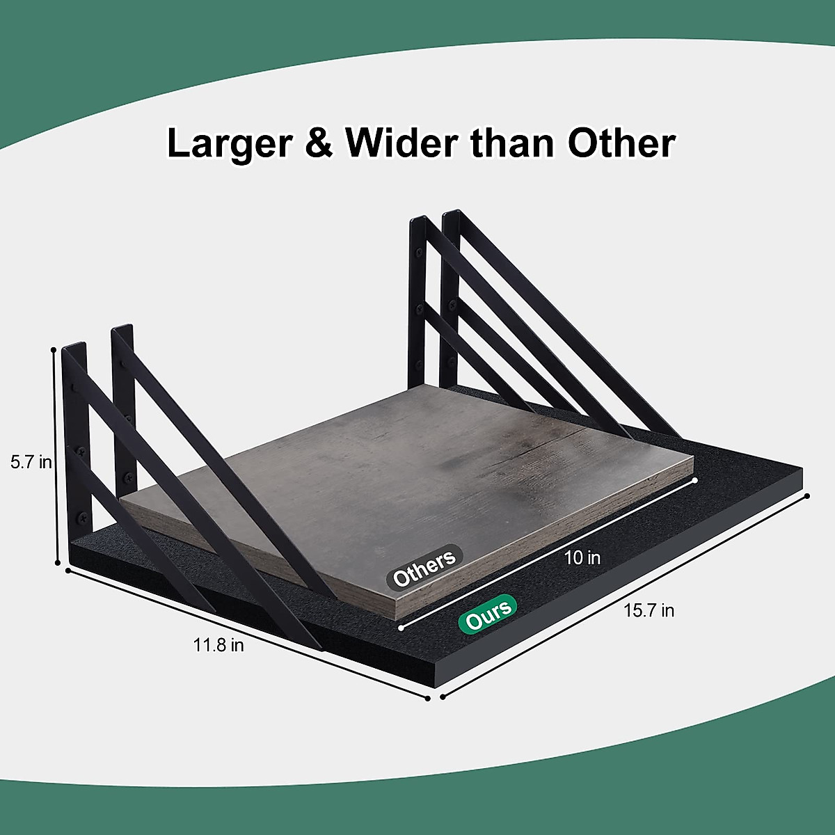 Tectocker-DOU 2 Pc Deep Floating Shelves ; 12 Inch Deep Wall Mounted Hanging Shelves for Living Room, Kitchen, Office, Bathroom and Bedroom Decor; Storage and Display Shelf Set (Black)