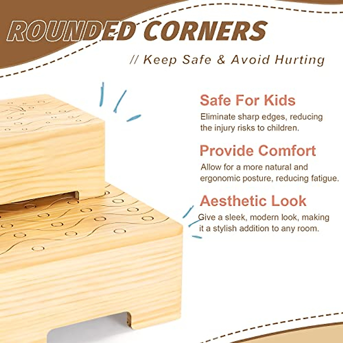 VITEVER Toddler Step Stool, Wooden Two Step Stool for Kids, Stackable and Non Slip Base Kids Step Stool for Bathroom, Potty Training, Kitchen, Bedroom