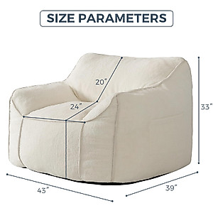 MAXYOYO Giant Bean Bag Chair for Adults, Stuffed Living Room Bean Bag Chair with Armrest, Large Fluffy Bean Bag Sofa with Filler, Accent Chair Sofa Floor Chair with Pocket for Dorm Reading, Beige