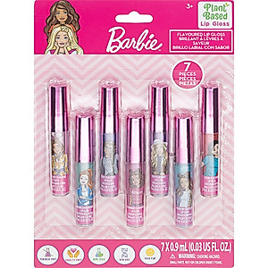 Townley Girl Barbie 7 pcs Kids Lip Gloss Set | Vegan Girls Makeup for Ages 3
