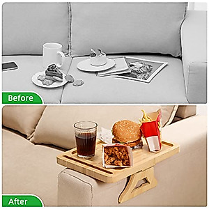 GEHE Couch Arm Table Tray, Bamboo Sofa Arm Tray Table for Couch Arm, Durable & Foldable Sofa Armrest Tray, Armrest Table for Food, Drinks, Snacks, Remote, Control, Phone