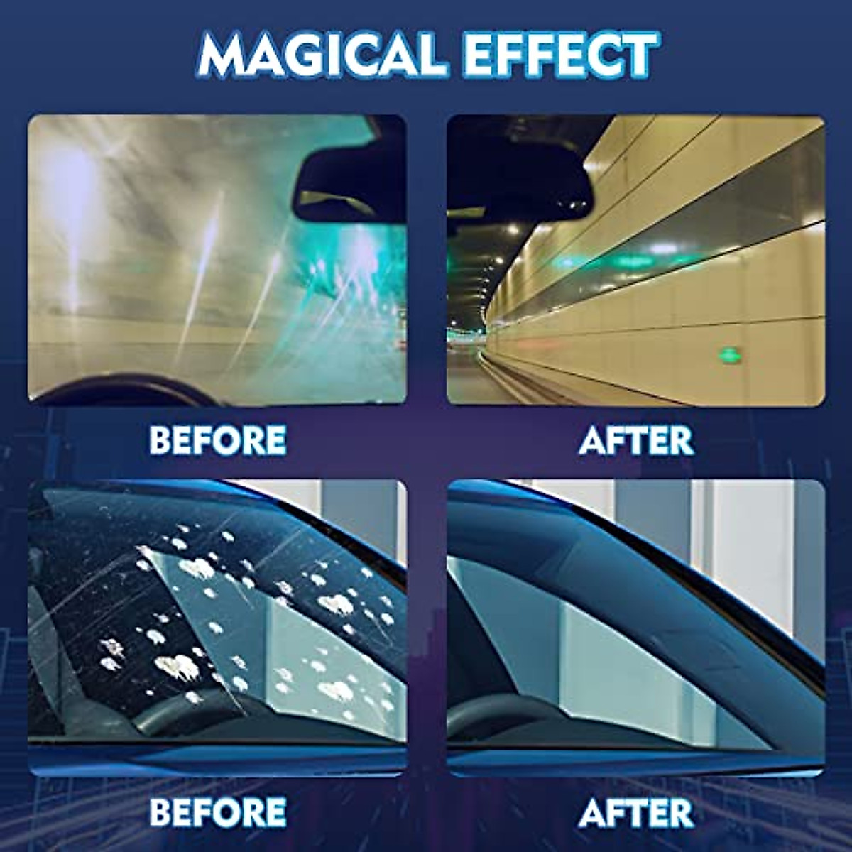 Car Glass Oil Film Cleaner, Clear Car Glass Cleaner with Sponge, Glass Cleaner for Home and Auto Windows Cleaning, Water Spot Remover for Glass Surfaces, Quickly and Easily Restore Glass Clarity(180g)