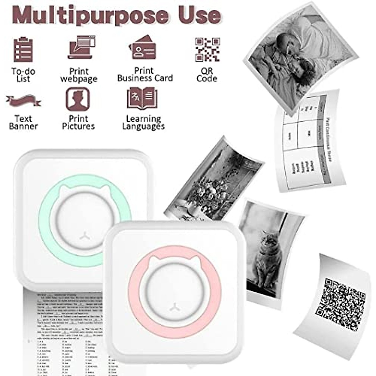 LPSHGK Instaproud - Portable Sticker Printer, Instaproud Portable Sticker Printer, Resin Instant Sticker Printer, Mini Pocket Thermal Printer, Wireless Bluetooth Photo Printer (Pink-B Set)