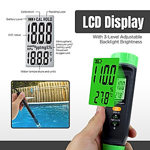 JuviPerpric Dissolved Oxygen Meter,Dissolved Oxygen Test Kit with Floating Probe, LED, 9.8Ft Cable Electrode, ATC, Digital Rechargeable DO Meter for Fish Tanks and Aquarium