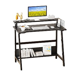 ALISENED Computer Home Office Desk, 31.5" Desk for Small Spaces with Storage Shelf,Small Computer Desk with Monitor and Bookshelf, Modern Simple Style Laptop Desk