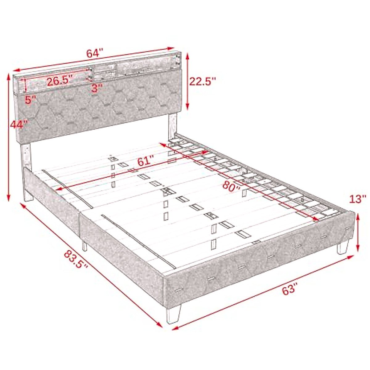 Gee Wuo Queen Size Upholstered Platform Bed, Platform Bed Frame with Outlets and USB Ports, Modern Upholstered Storage Headboard, Solid Wood Legs, No Box Spring Bed for Bedroom (Beige, Queen)